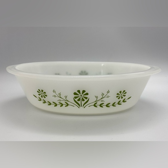 Glasbake | Kitchen | Vintage Glasbake Green Daisy Oval Milk Glass ...